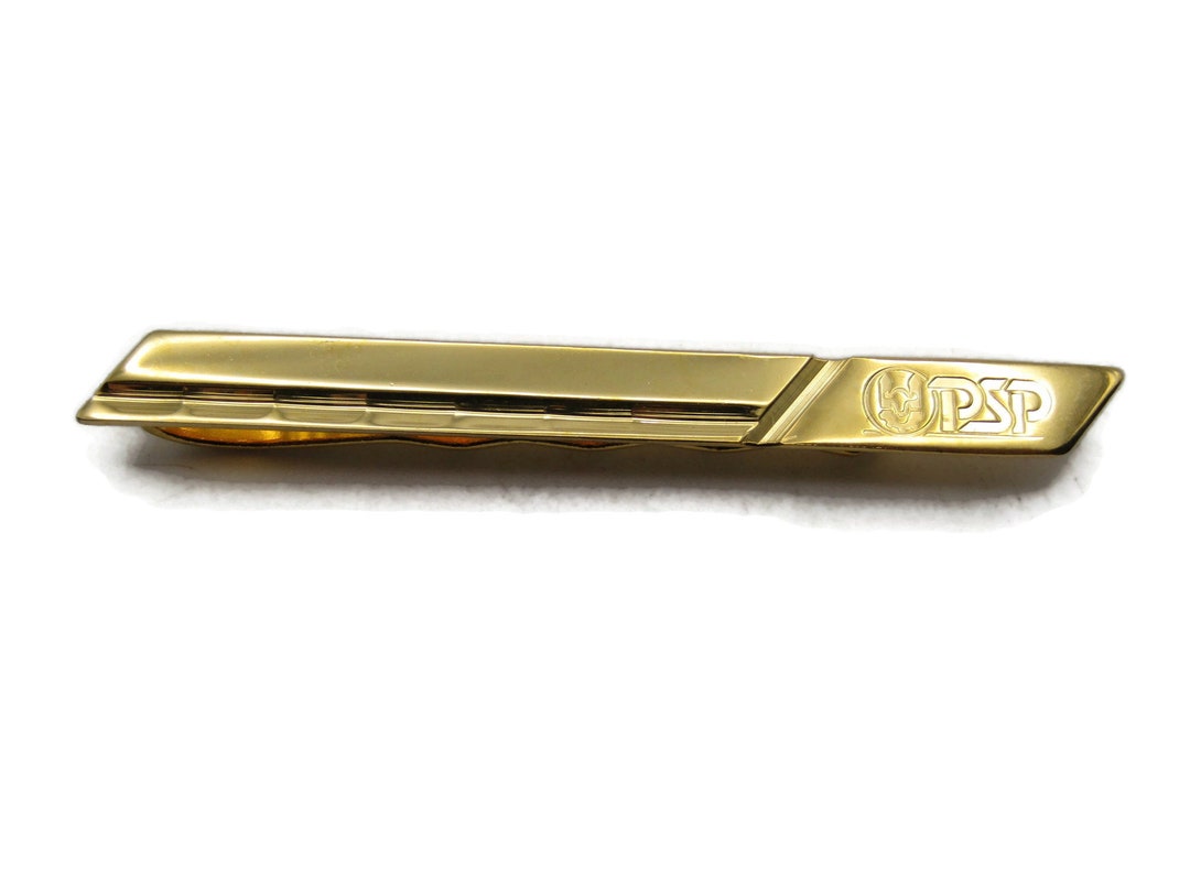 Classic Thin Tie Clip & Chain Modernist Tie Bar Men's Jewelry Gold Tone ...