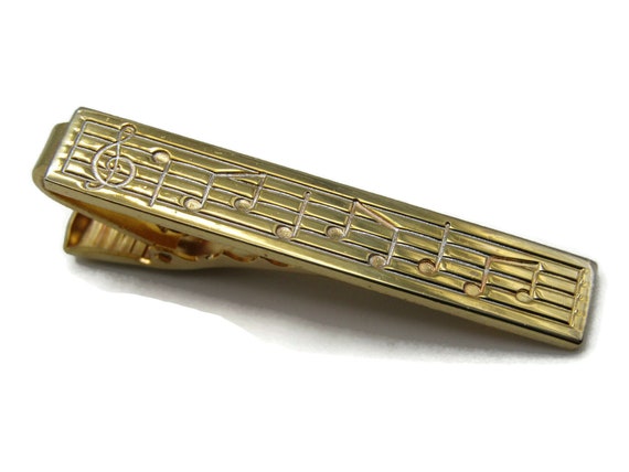 Music Notes Sheet Music Tie Bar Tie Clip Gold Tone Me… - Gem