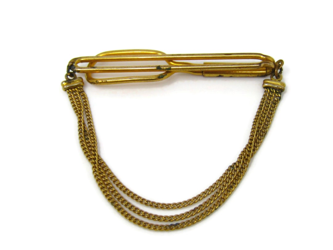 Triple Chain Tie Clip Men's Vintage Tie Bar Excellent Design - Etsy