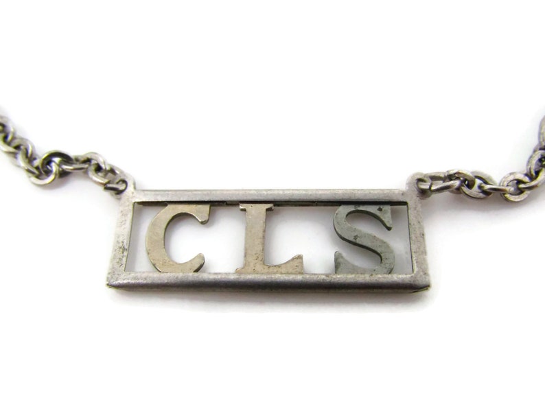 Vintage Tie Bar Clip: CLS Letters Initials "cls" Silver Tone Chain ...