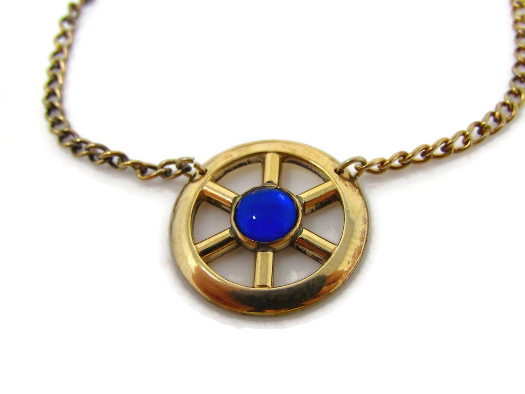 Cool Tie Bar With Chain Tie Clip Vintage Stunning Blue Wheel Design ...
