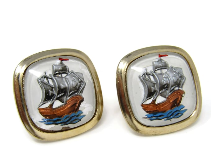 Vintage Ship Cufflinks Beautiful Nautical Design Really Nice Color - Etsy