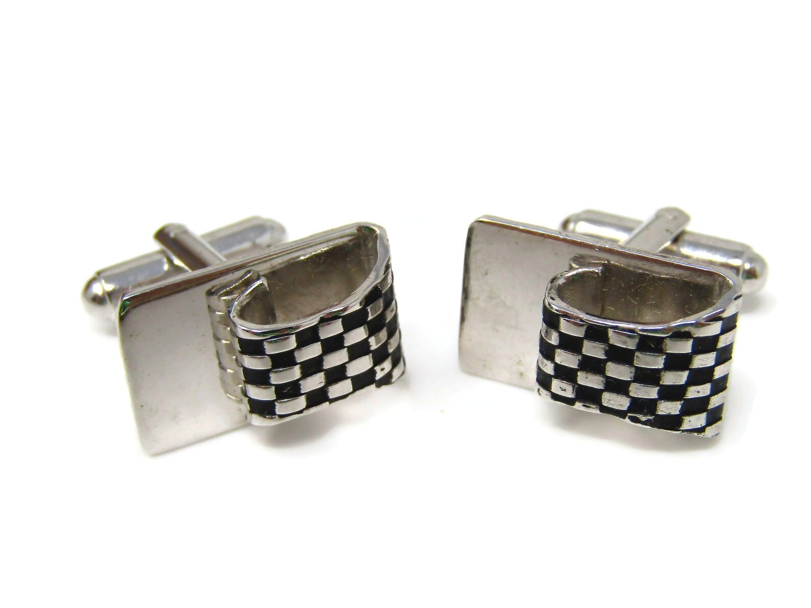 Folded Checkered Cuff Links Cufflinks for Men Vintage Silver Tone - Etsy