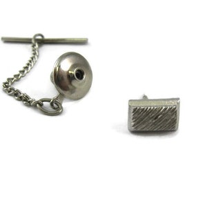 Vintage Tie Tack Pin: Grooved Texture Silver Tone Rectangle - Etsy