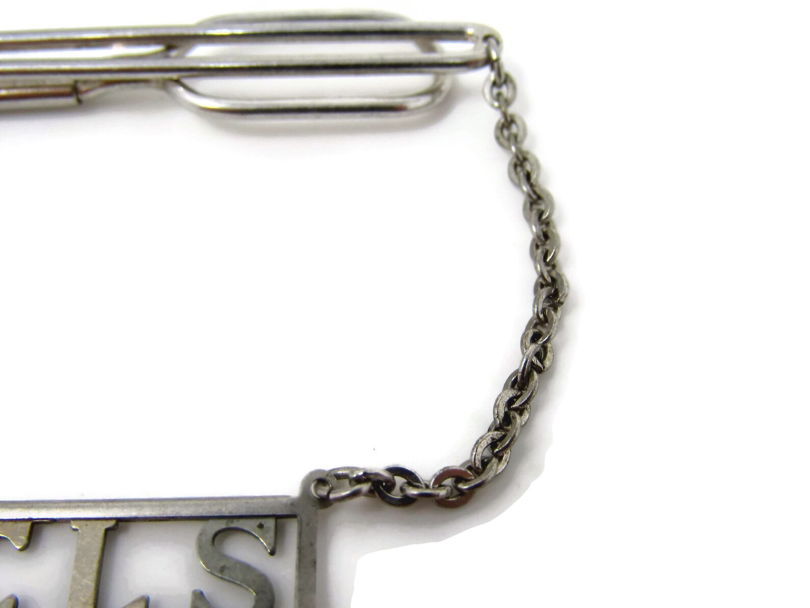 Vintage Tie Bar Clip: CLS Letters Initials "cls" Silver Tone Chain ...