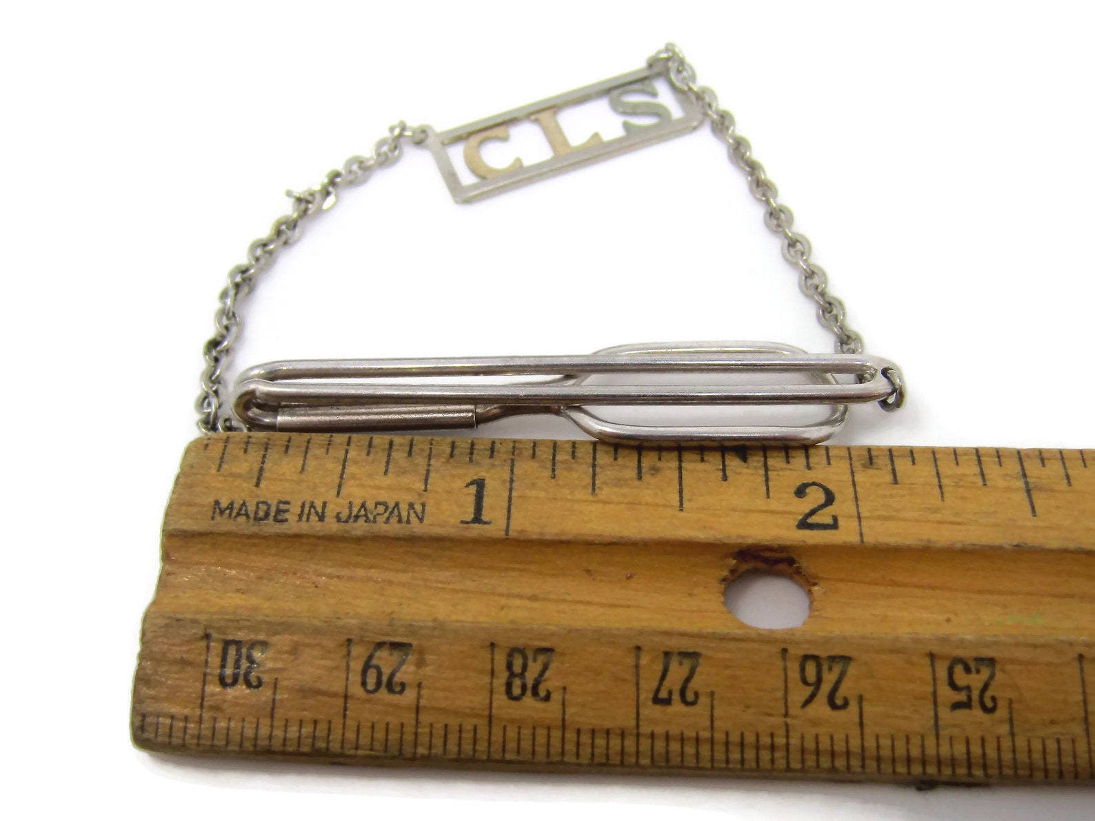 Vintage Tie Bar Clip: CLS Letters Initials "cls" Silver Tone Chain ...