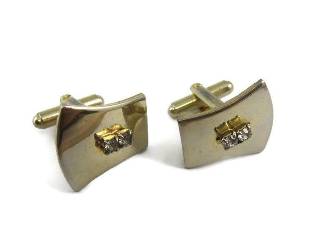 Double Clear Jewel Art Deco Shape Design Gold Tone Vintage Men's ...