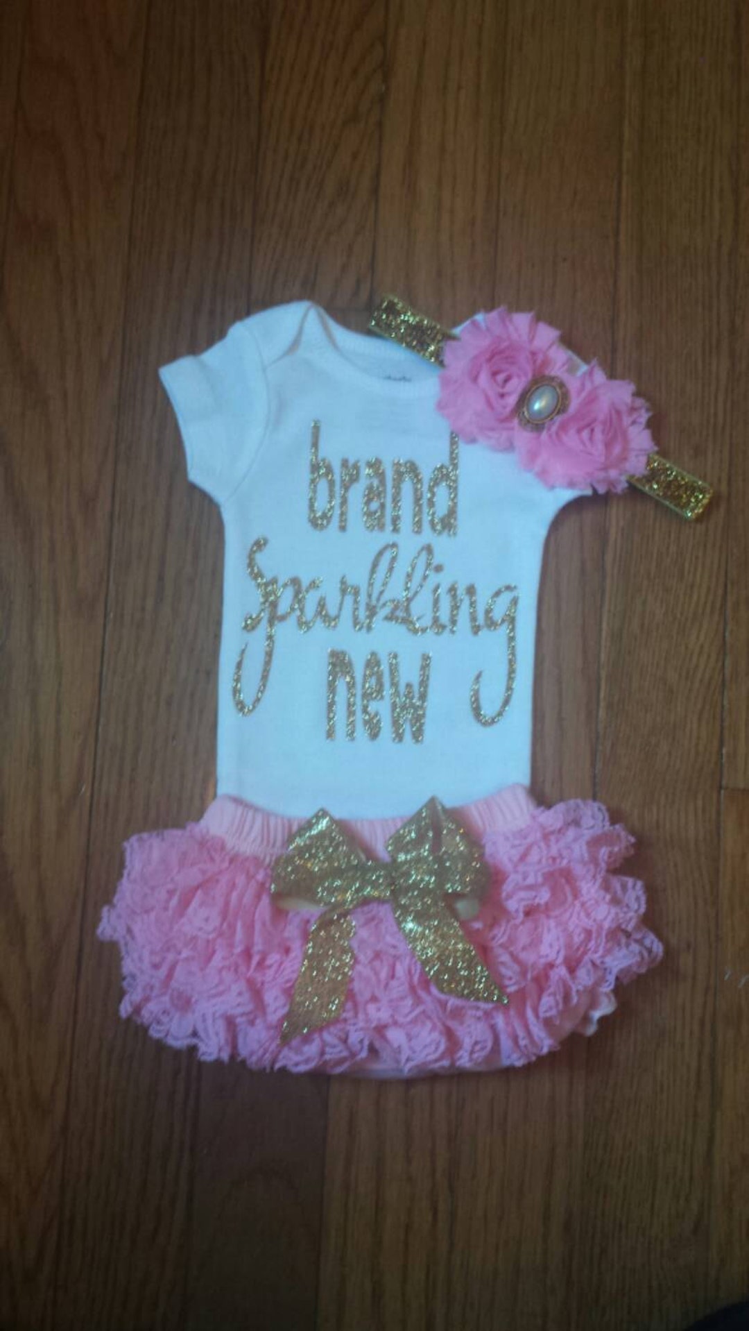 READY to SHIP Gold Glitter Vinyl Bling "brand Sparkling New"onesie ...