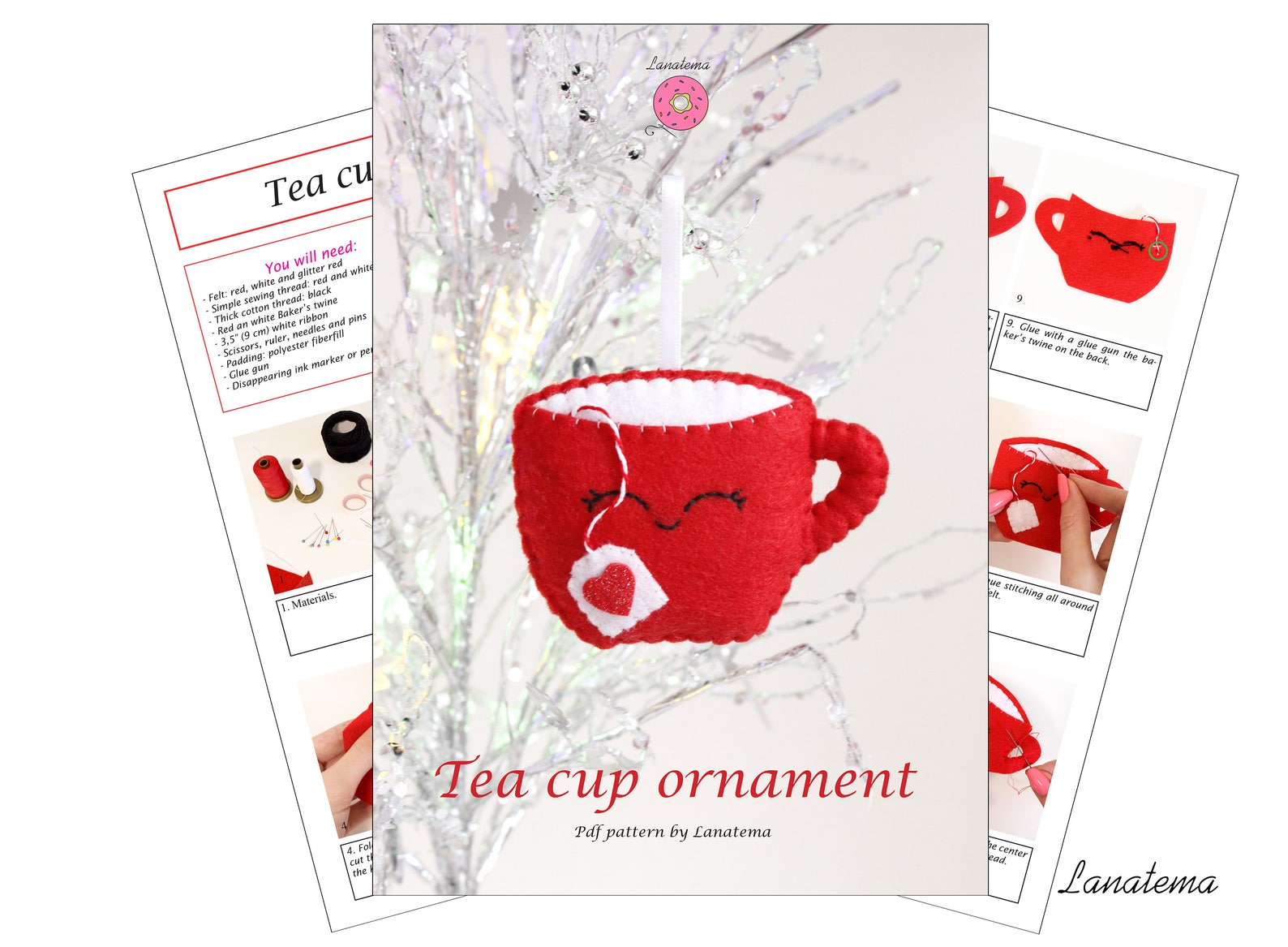 Ornament pattern felt PDF pattern tea cup kawaii felt | Etsy