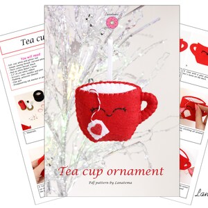 Ornament Pattern, Felt PDF Pattern, Tea Cup Kawaii Felt Christmas Tree ...