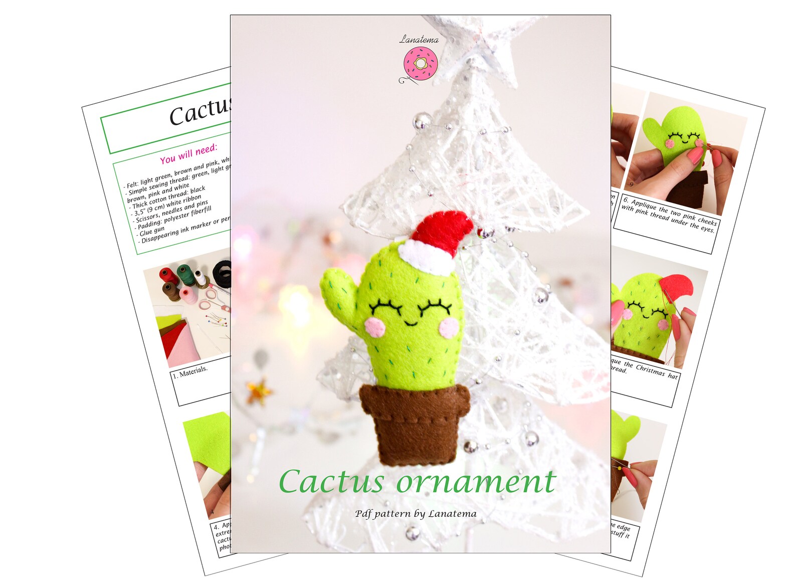 Cactus pattern feltro fai da te istruzioni ornamento albero | Etsy