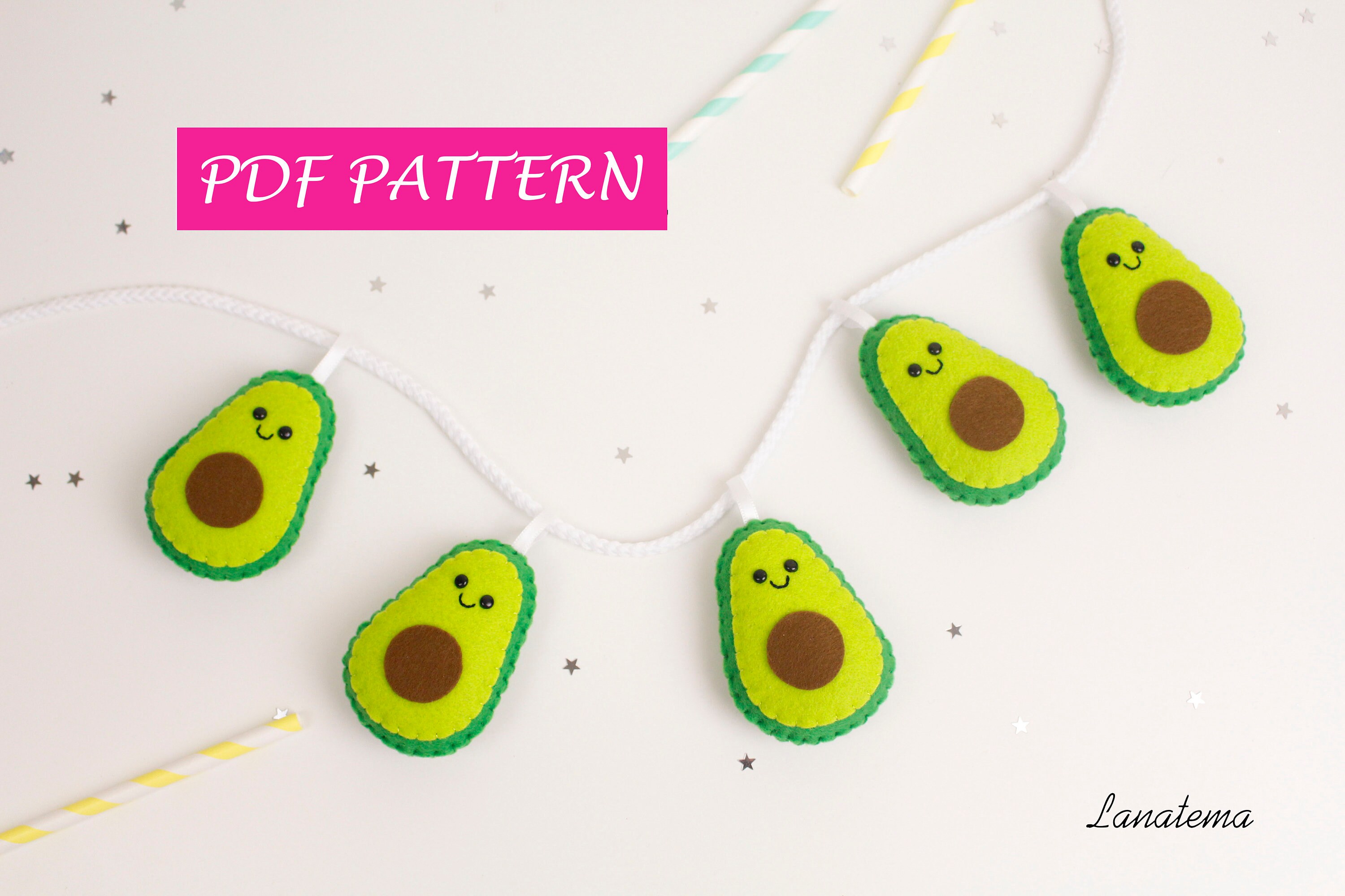 Avocado Garland Felt PDF Pattern Food Pattern Studio Decor | Etsy