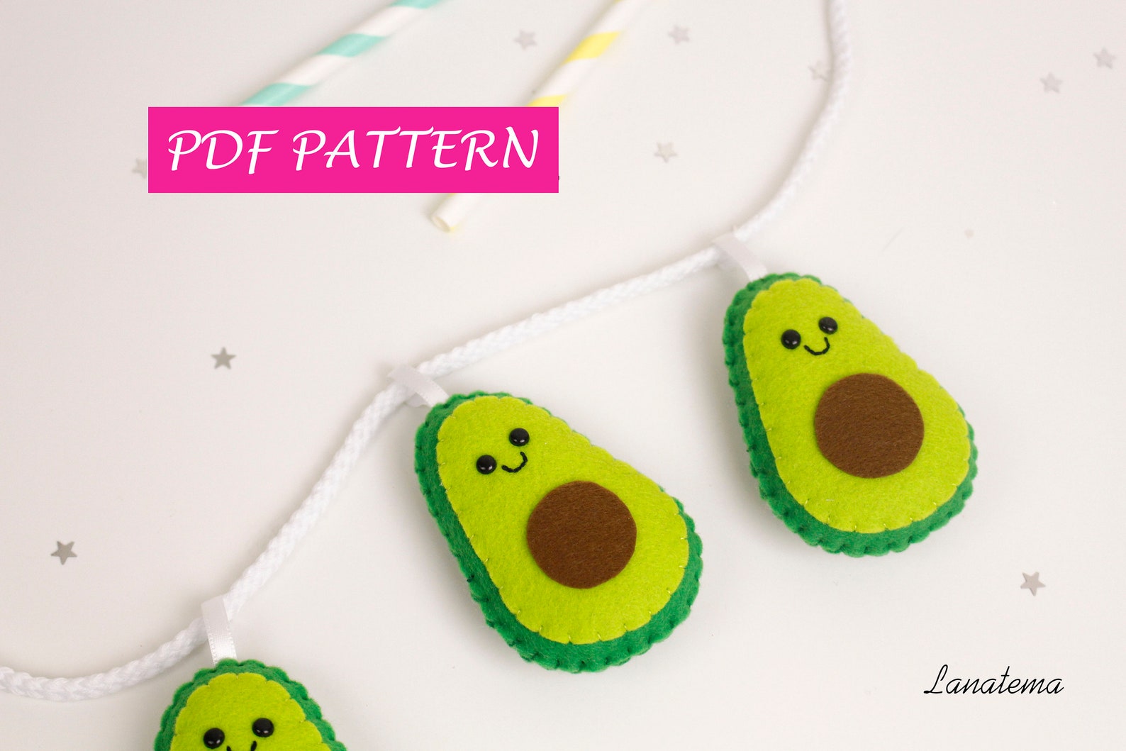 Avocado Garland Felt PDF Pattern Food Pattern Studio Decor - Etsy