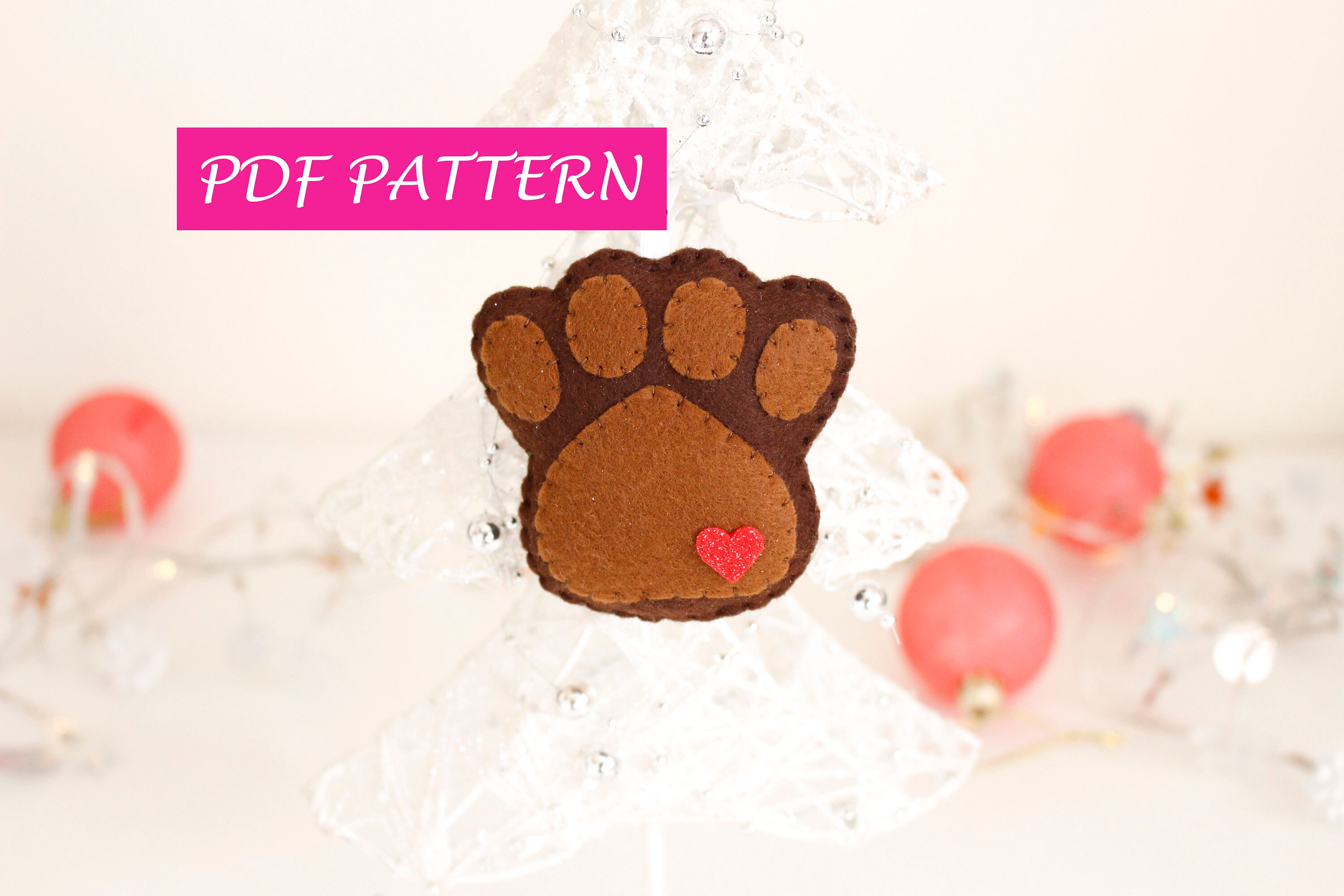 PDF felt pattern Dog Paw pattern cat felt Christmas ornament | Etsy