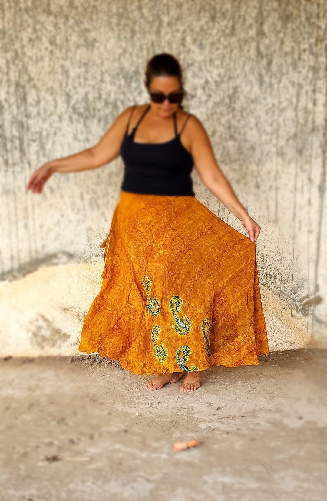 Classy Full Length Circle Flowy Skirt, Flower Print Side Zipper ...