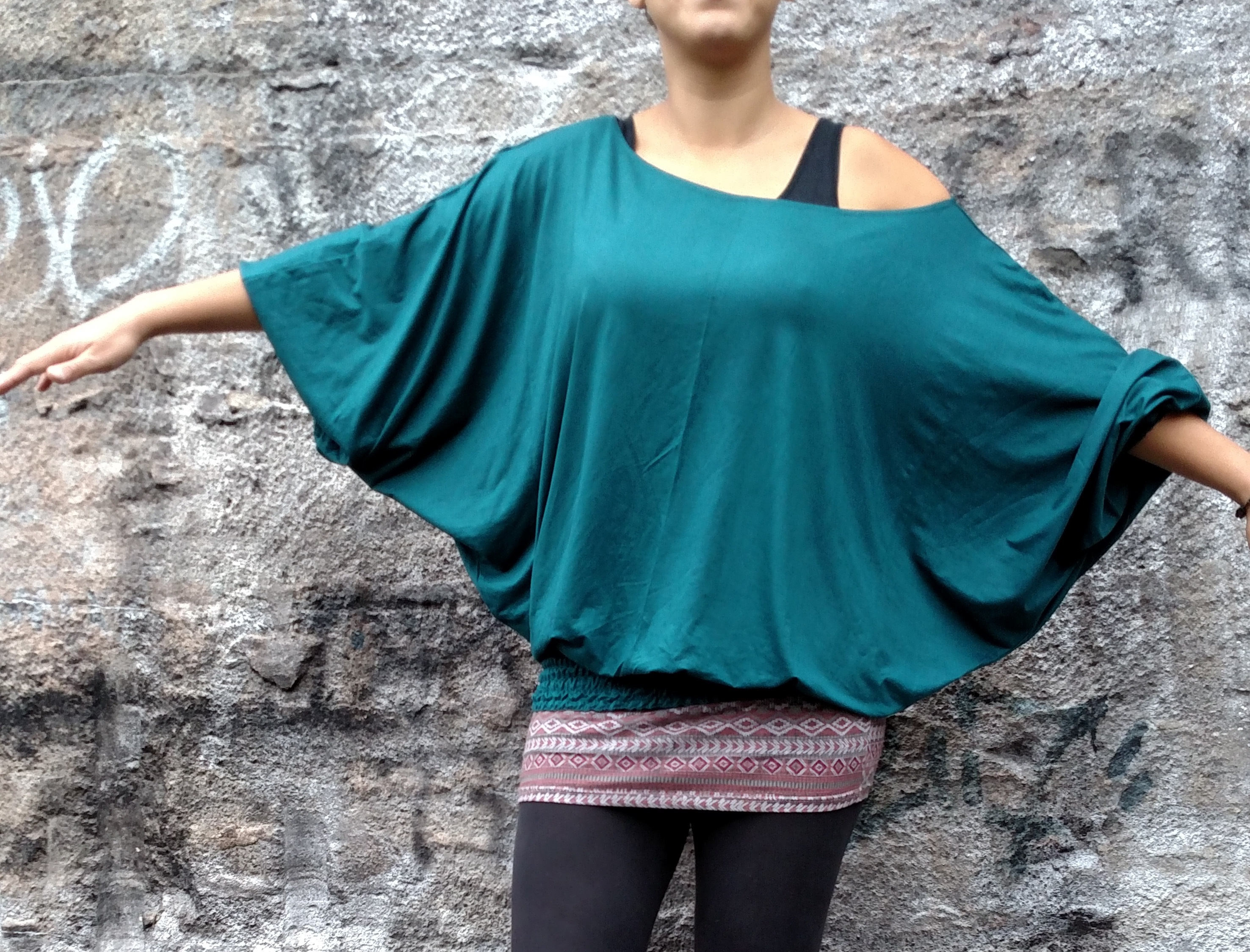 Top Cool off Shoulder Batwing Oversize Cool Top, Bat Sleeve Blouse ...