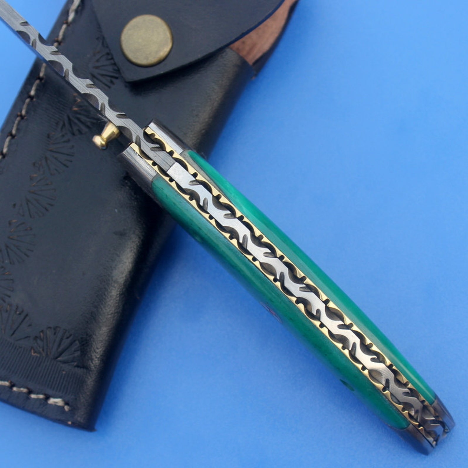 HTS-10 Damascus Knife Custom Handmade Folder / Micarta Handle | Etsy