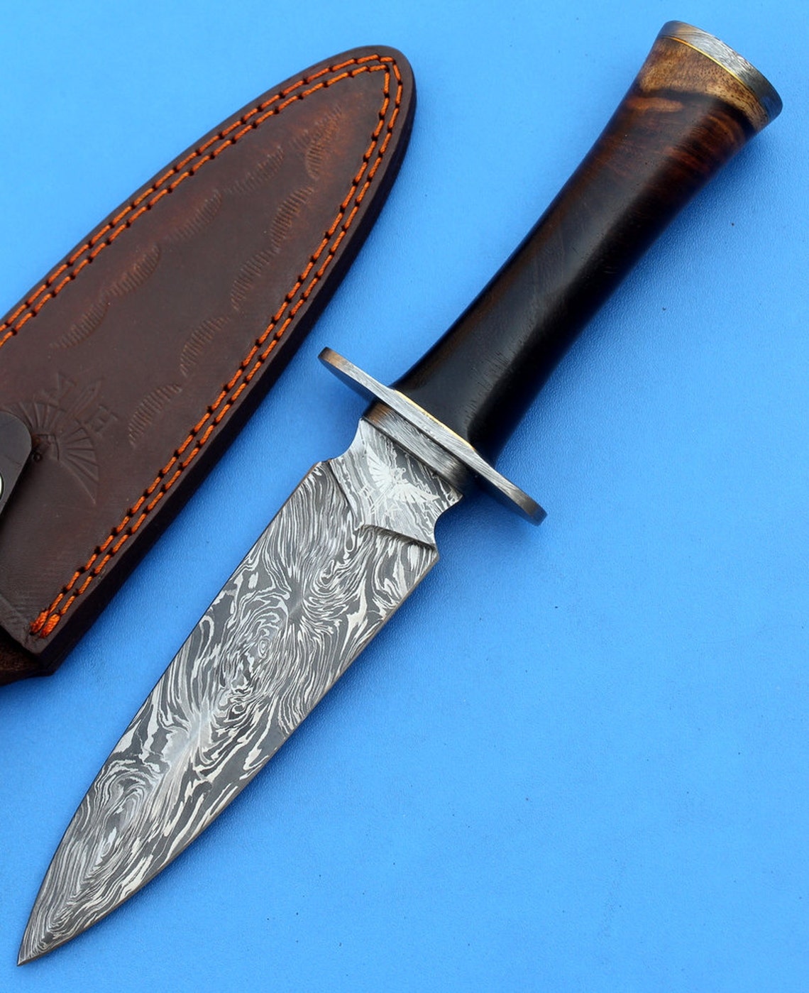 HT-46 Damascus Custom Handmade Dagger / Rose Wood Handle / Damascus ...