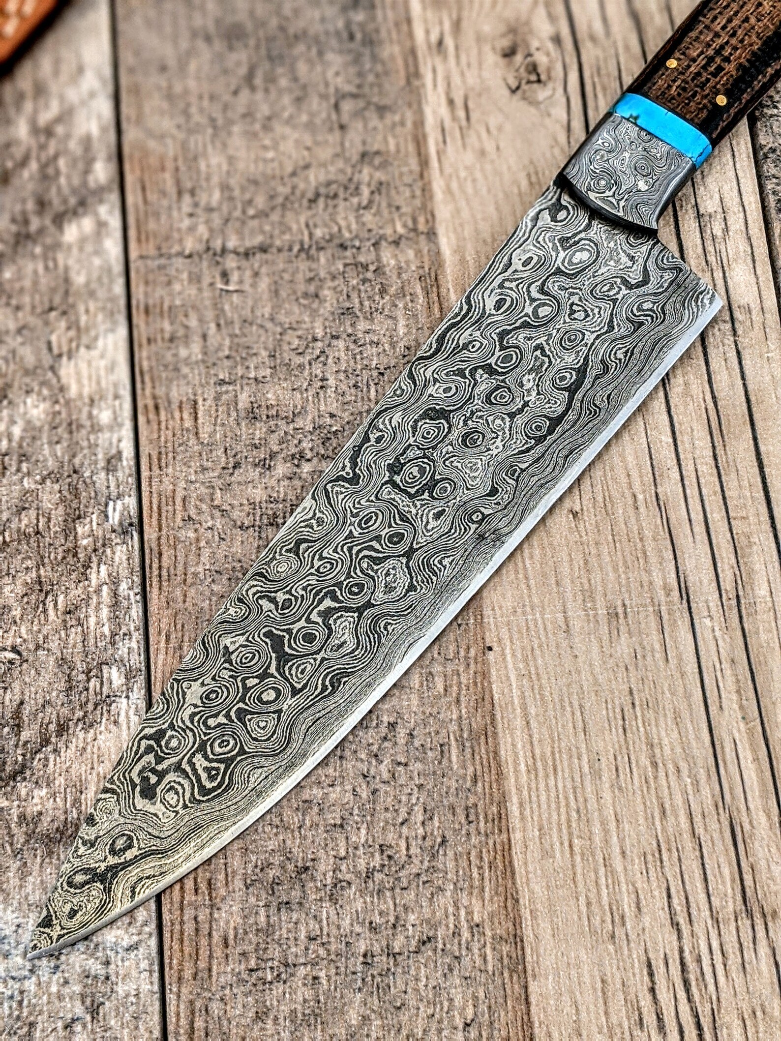 HTS475 Damascus 13 CHEF Knife // Turquoise Stone with | Etsy
