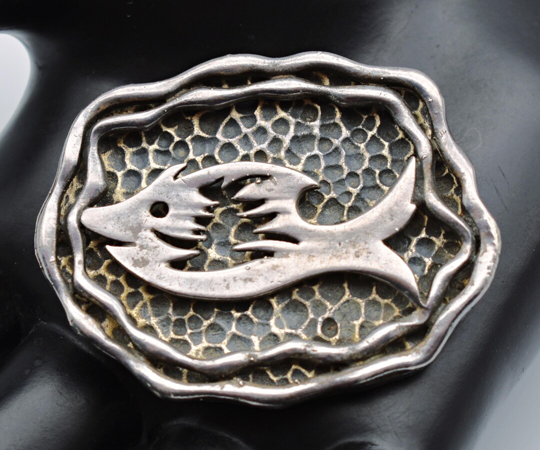 60's Coro Avant Garde Dimensional Pewter Fish Brooch, Big Brutalist ...