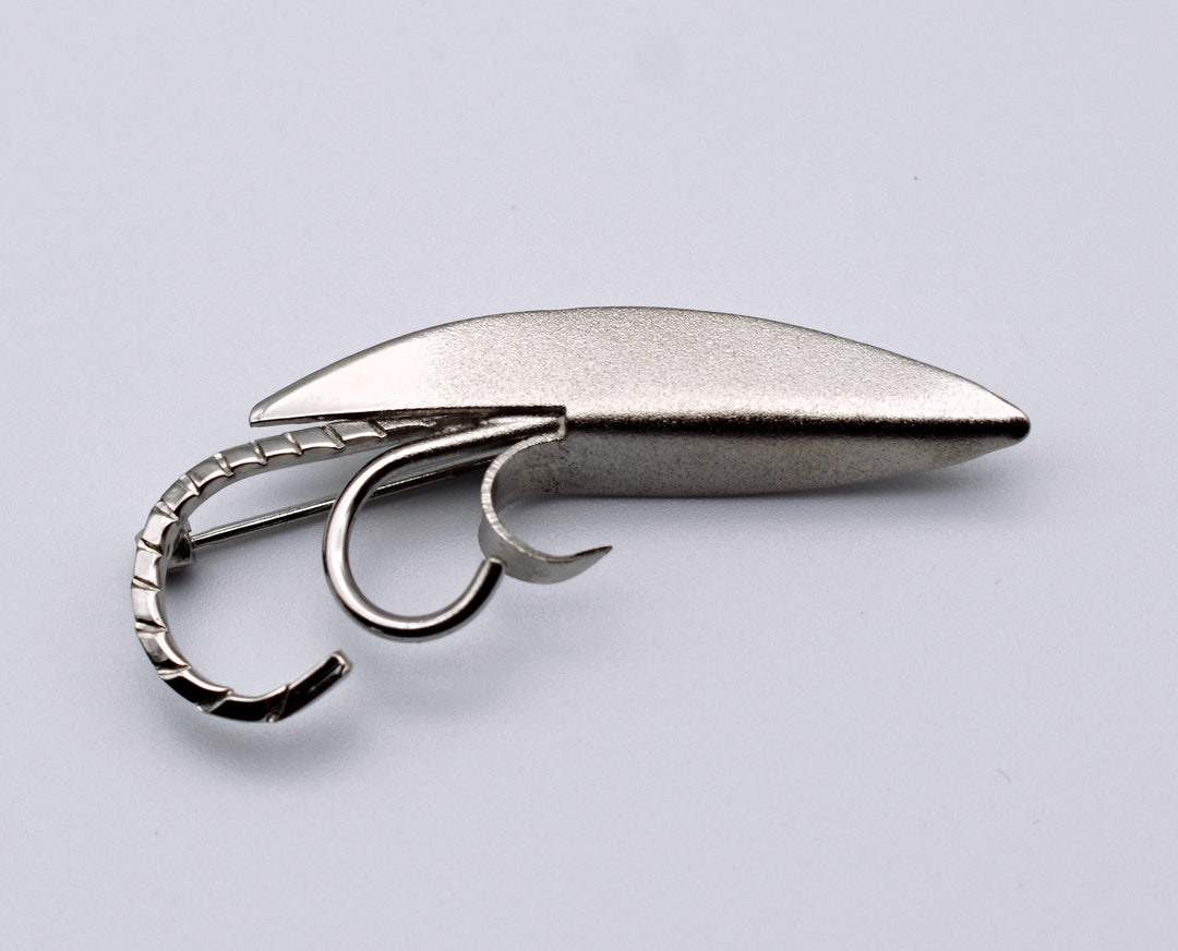 60's ROMA Sterling Fishing Lure Brooch, Modernist Satin & Smooth 925 ...