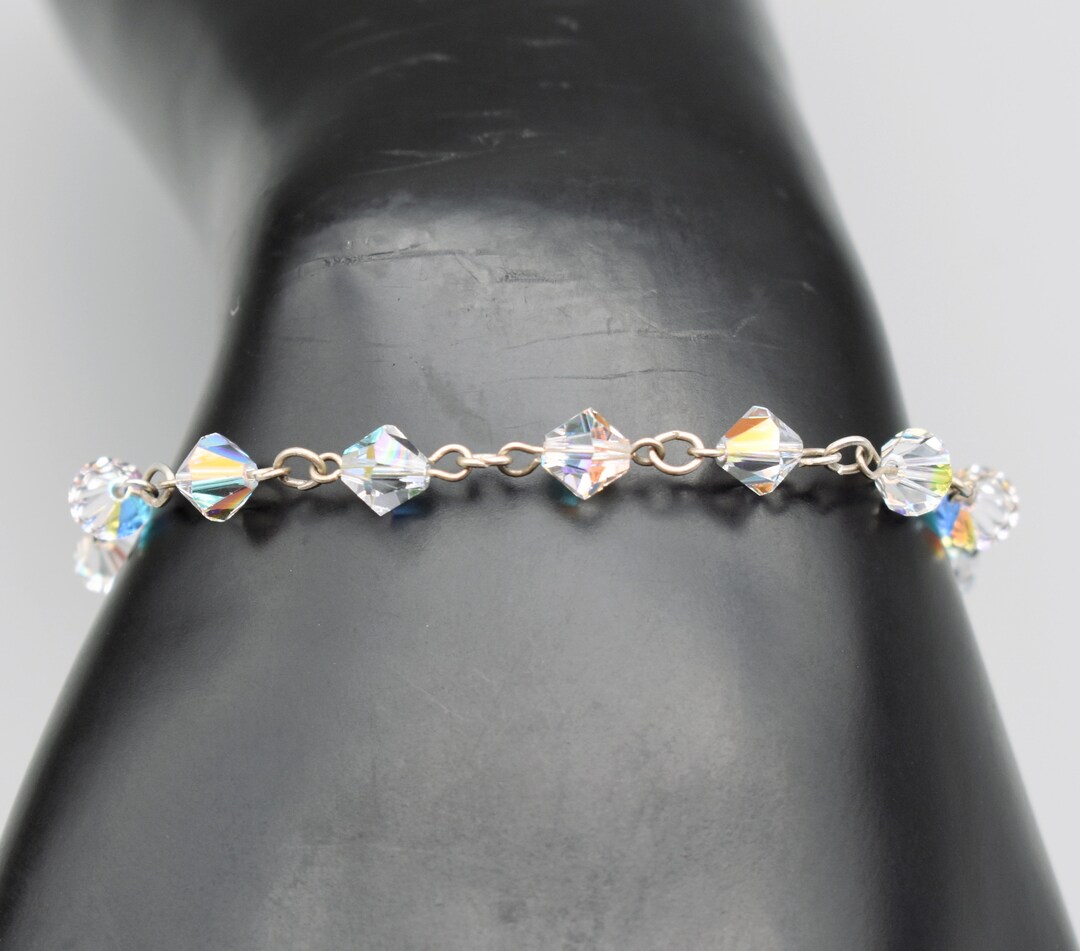 60s Sterling AB Bicones Mid-century Princess Bracelet: Dainty Aurora ...