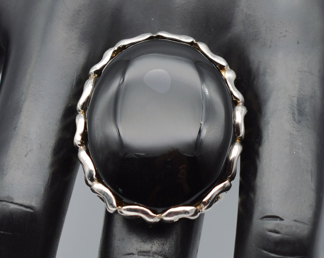 80's Avant Garde Sterling Black Tourmaline Size 8.25 Ring, Big Edgy FAS ...