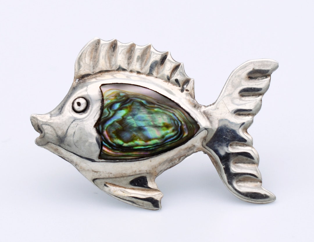 40's Taxco Sterling Abalone Cartoon Fish Brooch, Whimsical Mexico IRD ...
