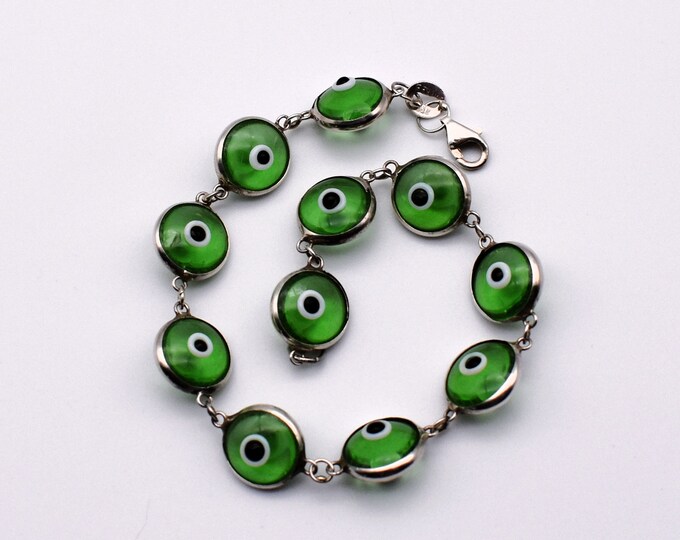 80's Malocchio Eye of God Green Glass Sterling Arcana Bracelet, 925 ...