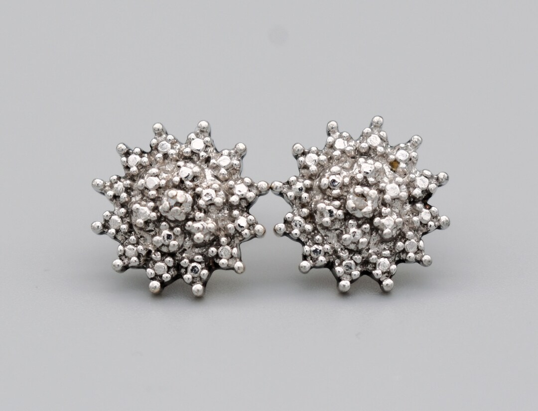 90's Sterling Diamond Ross-simons Snowflake Studs, Ornate 925 Silver ...