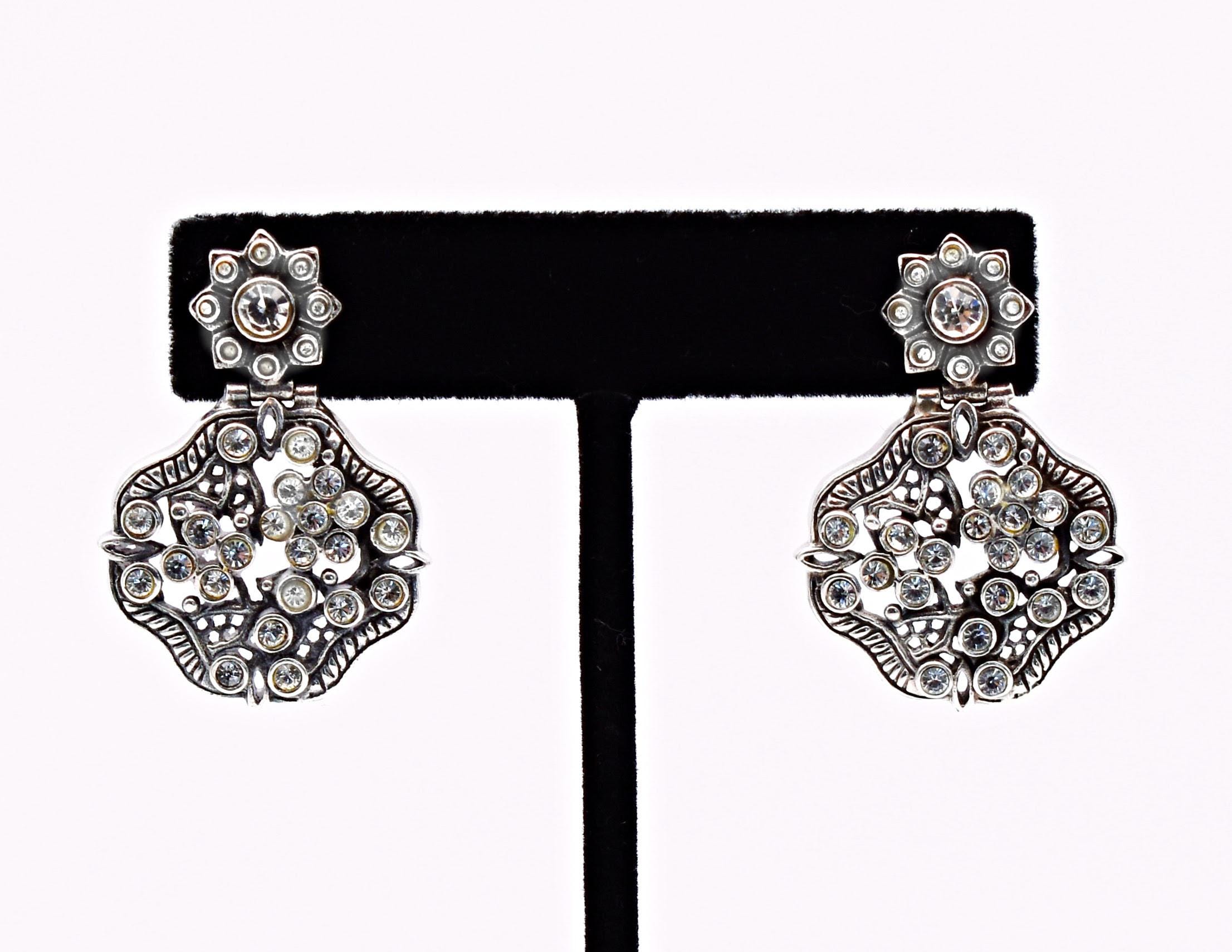 60s Victorian Revival Floral Sterling Silver Rhinestone Dangles - Etsy