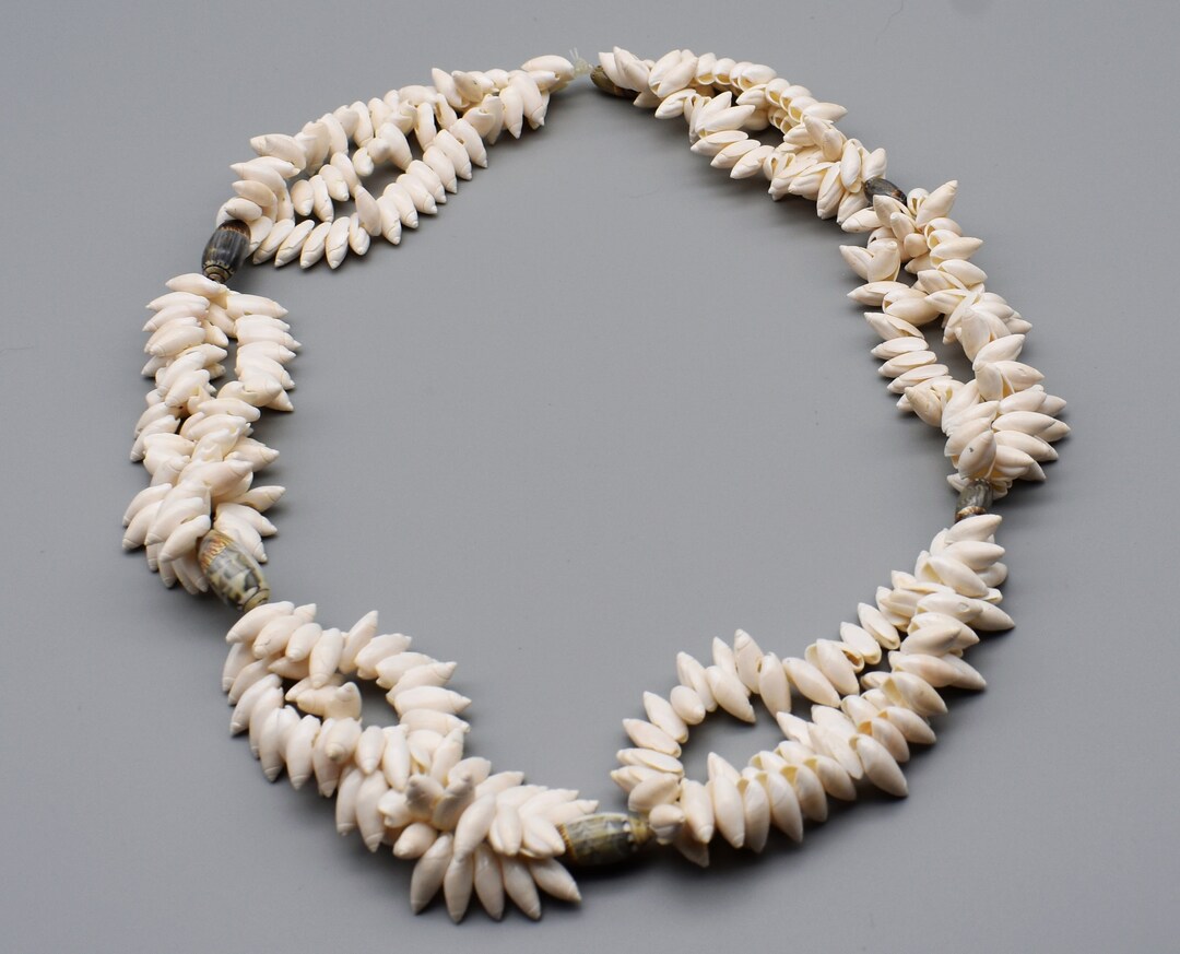 70's Nassa & Olive Shell Modified Lei Necklace, 3 Tier Snail Shells ...