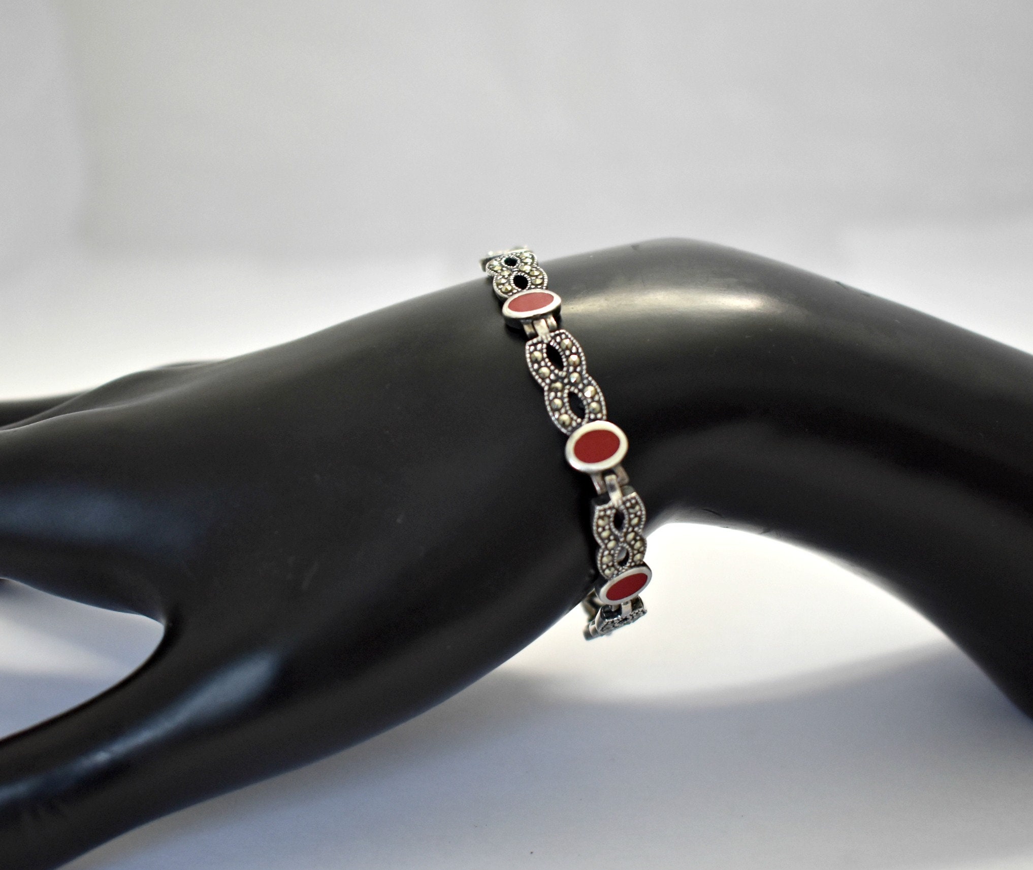 80's Sterling Coral Pyrite Art Deco Style Figure 8 Bling - Etsy