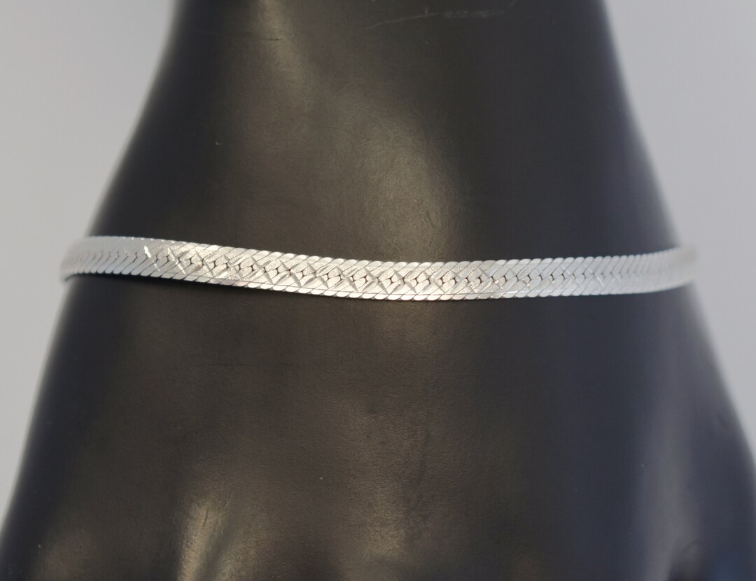 90's Italy IBB Sterling Herringbone Bracelet, Classic Two Sided Slash ...