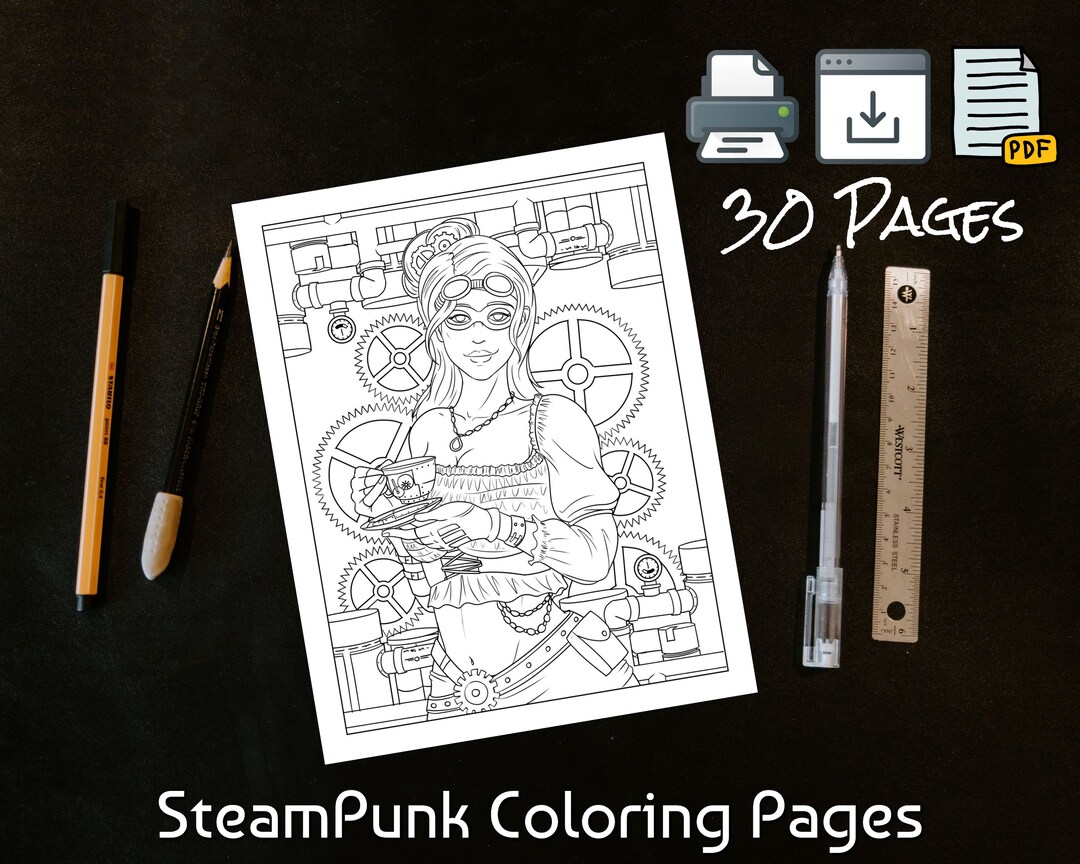 Steampunk Adult Coloring Pages Instant Download - Etsy