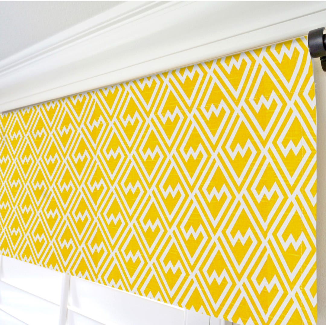 Yellow Geometric Window Valance. Yellow White Kitchen Valance. Kids ...