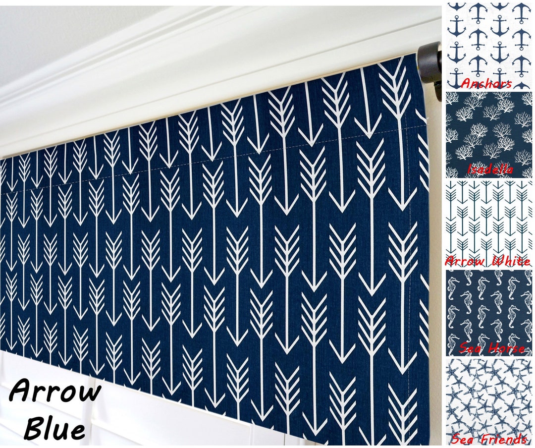Navy Blue Valance.blue Arrow Valance Curtain.dark Blue Window Valance ...