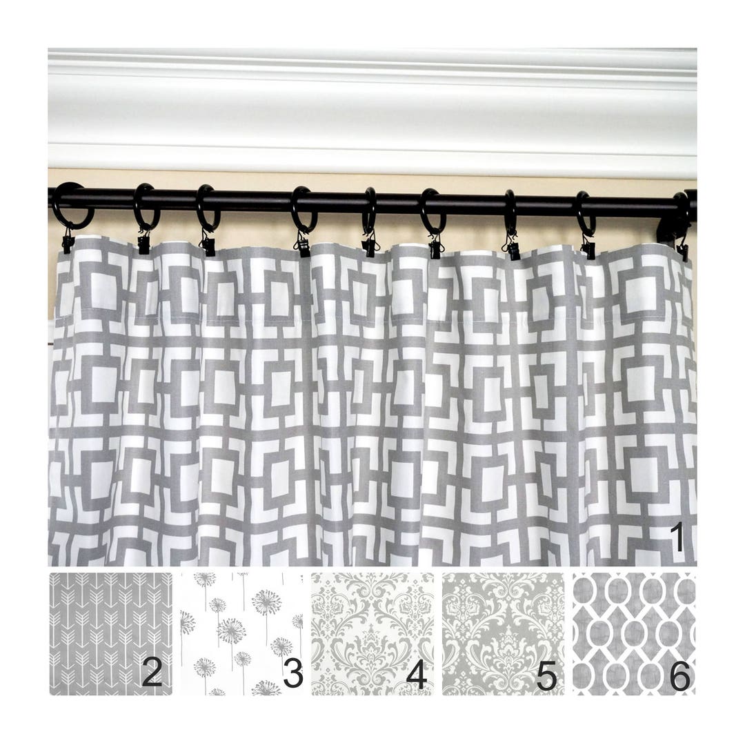 Grey Window Curtains.gray Drapes.geometric Curtain.grey Kitchen ...