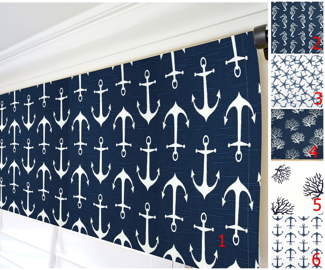 Dark Blue Window Valance.navy Valance Curtain.nautical - Etsy