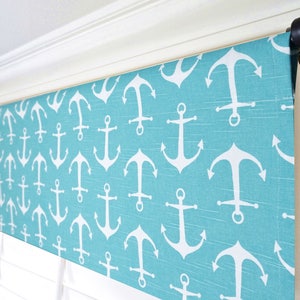 Aqua Blue Valance Light Blue Damask Window Treatment Ocean Valance ...