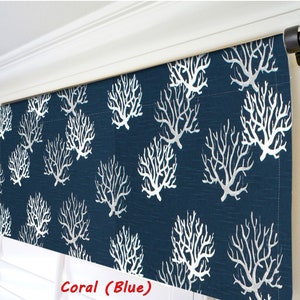 Navy Coral Window Valance. Blue White Valance. Beach House Decor. Beach ...