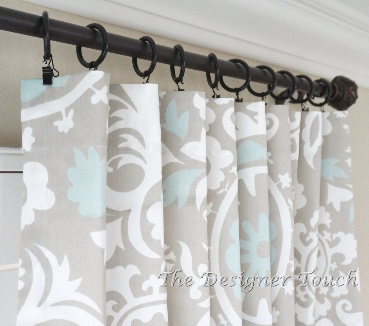 Taupe Window Curtains.powder Blue Curtains.damask Drapers.baby - Etsy