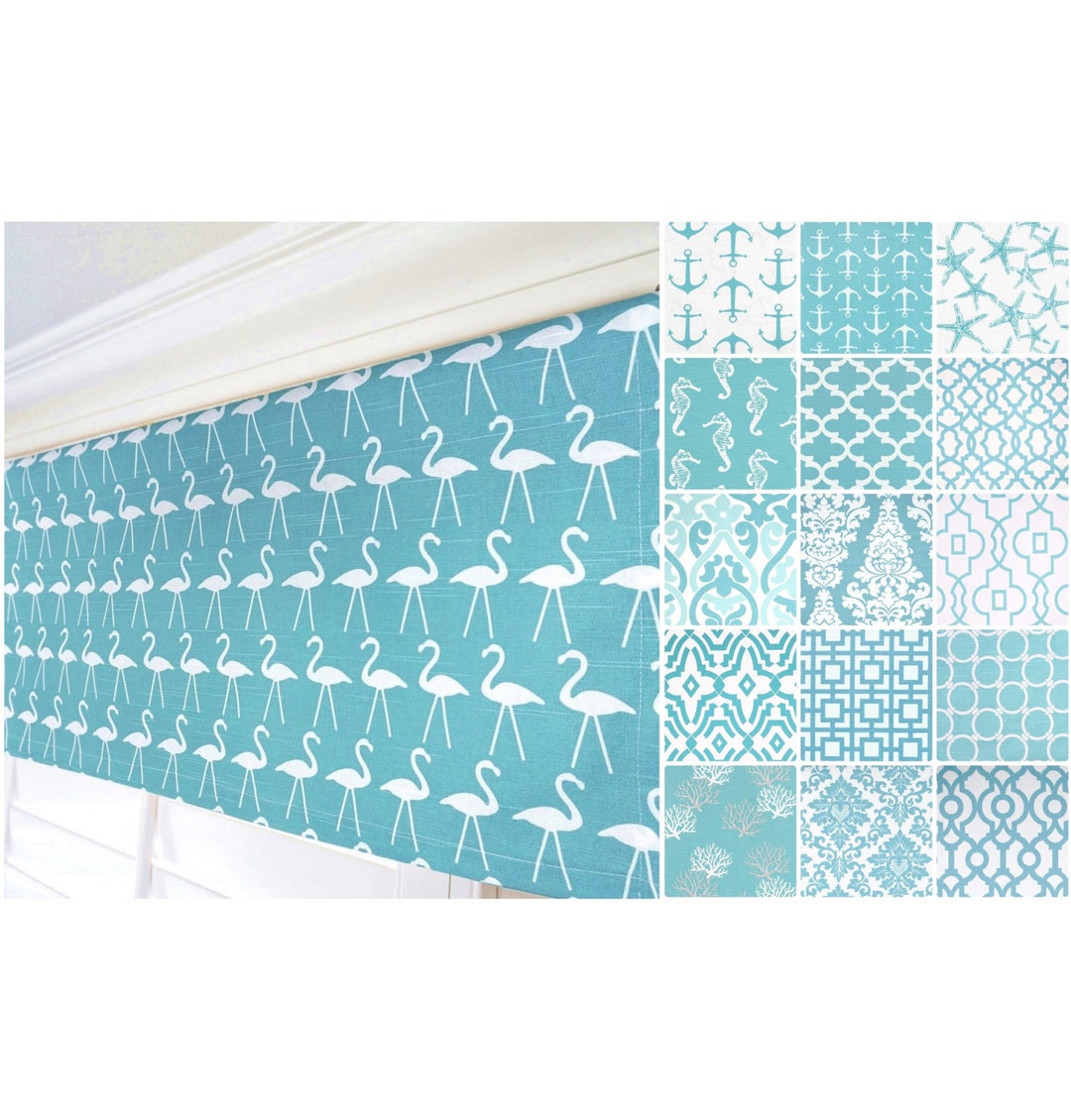 Aqua Valance Curtain.blue Grey Curtain.nautical Anchor Curtain Valance ...