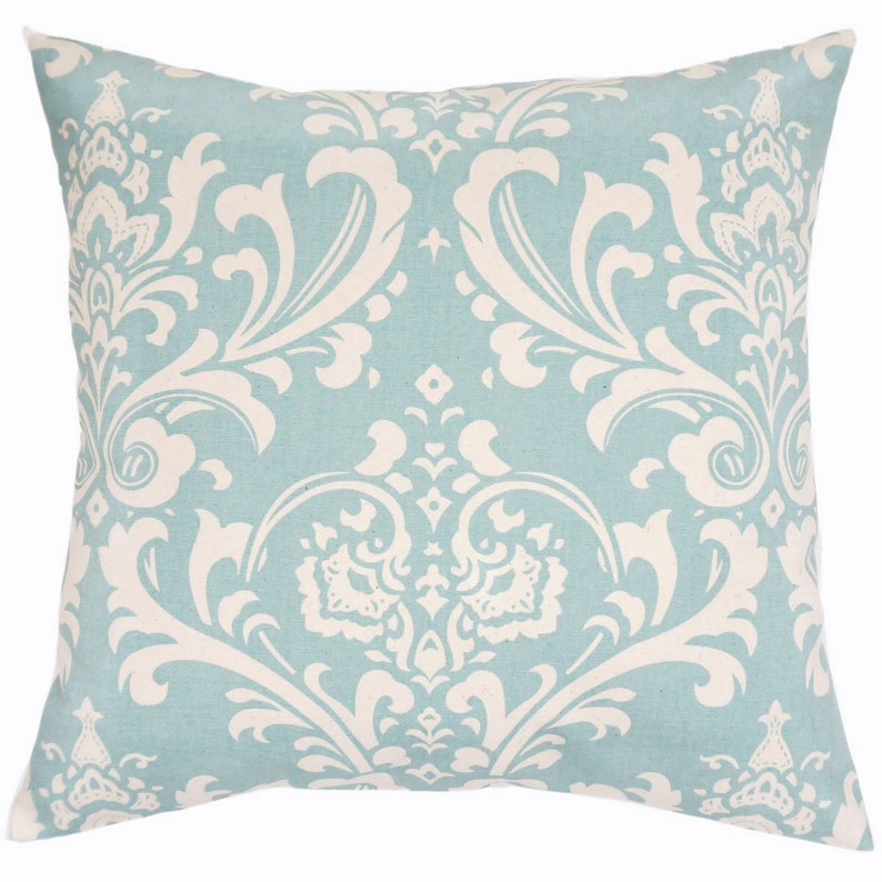 Village Blue Natural Damask Floral Chevron Bird Throw Pillow - Etsy