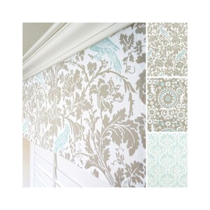 Taupe Valance.light Blue Window Valance.blue Damask Valance.kitchen ...