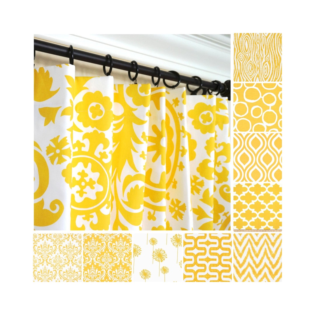 Yellow Window Curtains.damask Drapes.kitchen Curtains.scrolls Curtain ...
