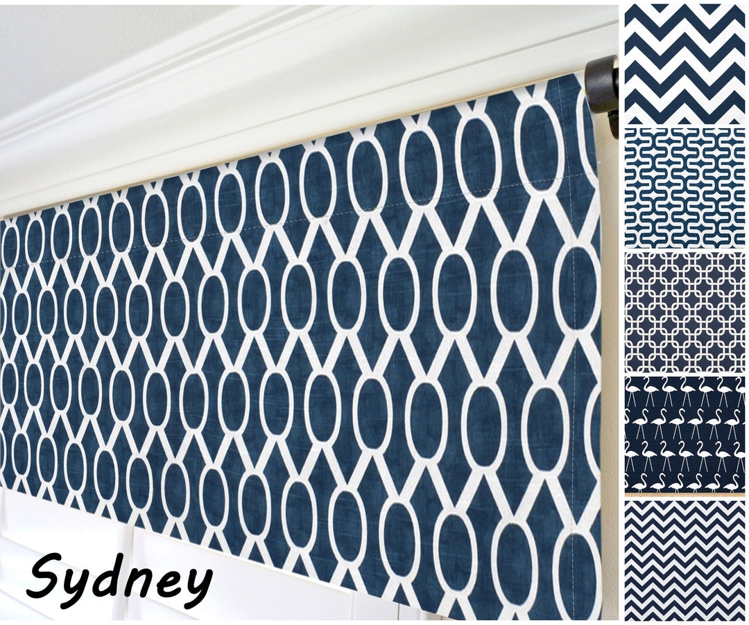 Navy Blue Valance Curtain.dark Blue Valance.geometric Valance.blue and ...