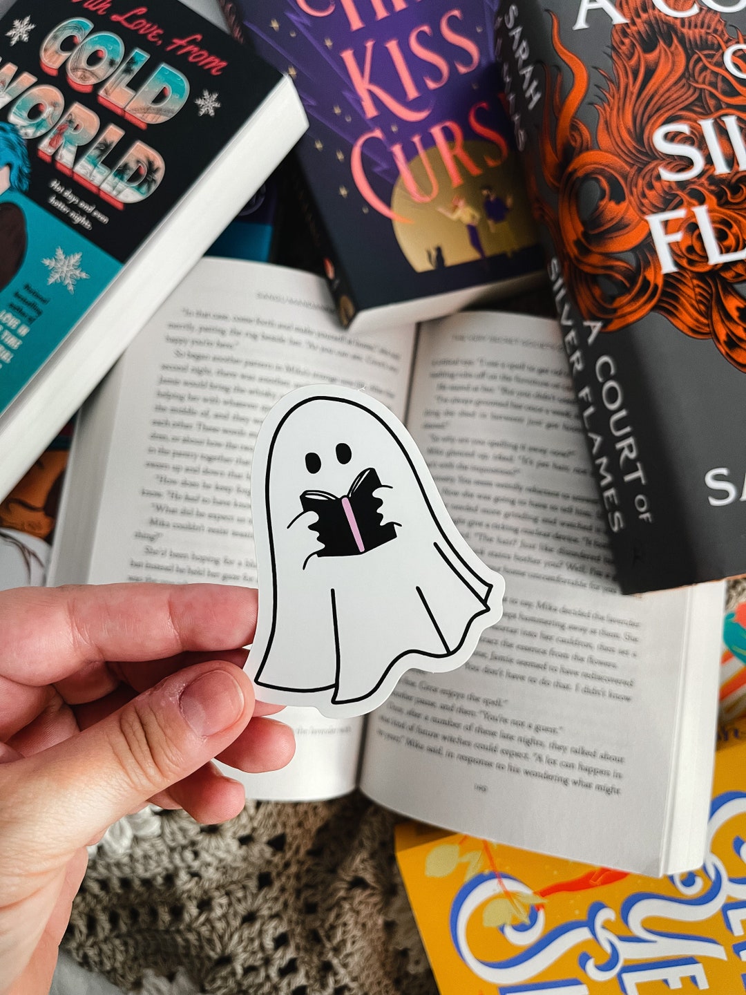 Bookish Ghost Sticker Cute Ghost Sticker Spooky Sticker Vinyl Sticker ...