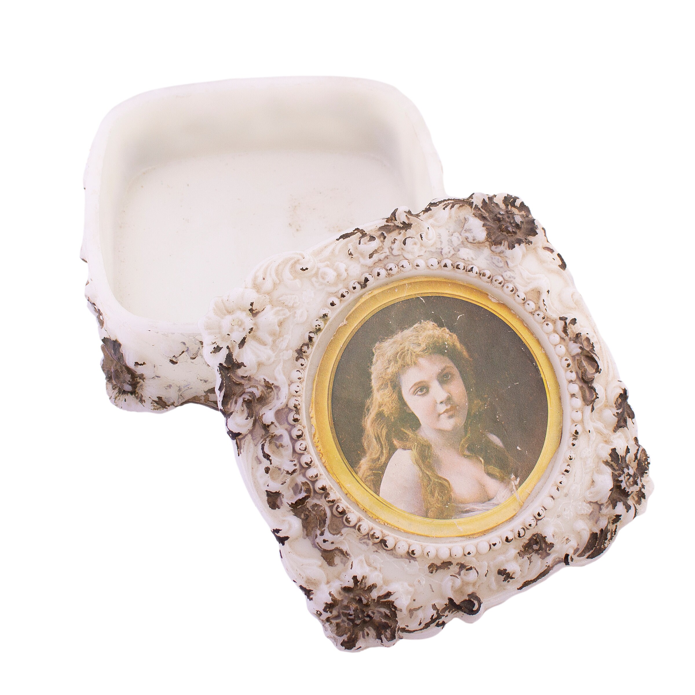 Antique Milk Glass Lady Box - Etsy