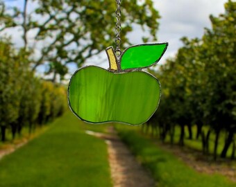 Handmade Stained Glass Green Apple Suncatcher - Etsy